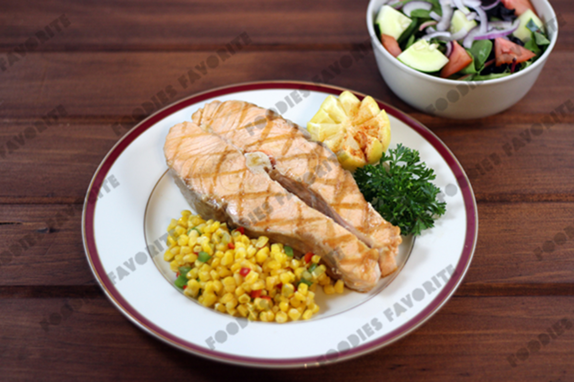 Grilled Salmon Steak with Corn O’brien › Foodies Favorite